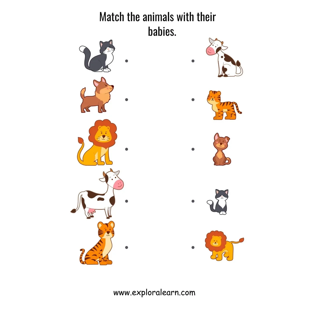 Free Exploralearn Worksheets, Animals Worksheets,Animals and Babies