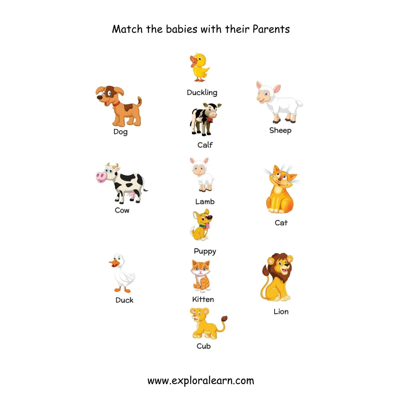 Free Exploralearn Worksheets, Animals Worksheets,Animals and Babies