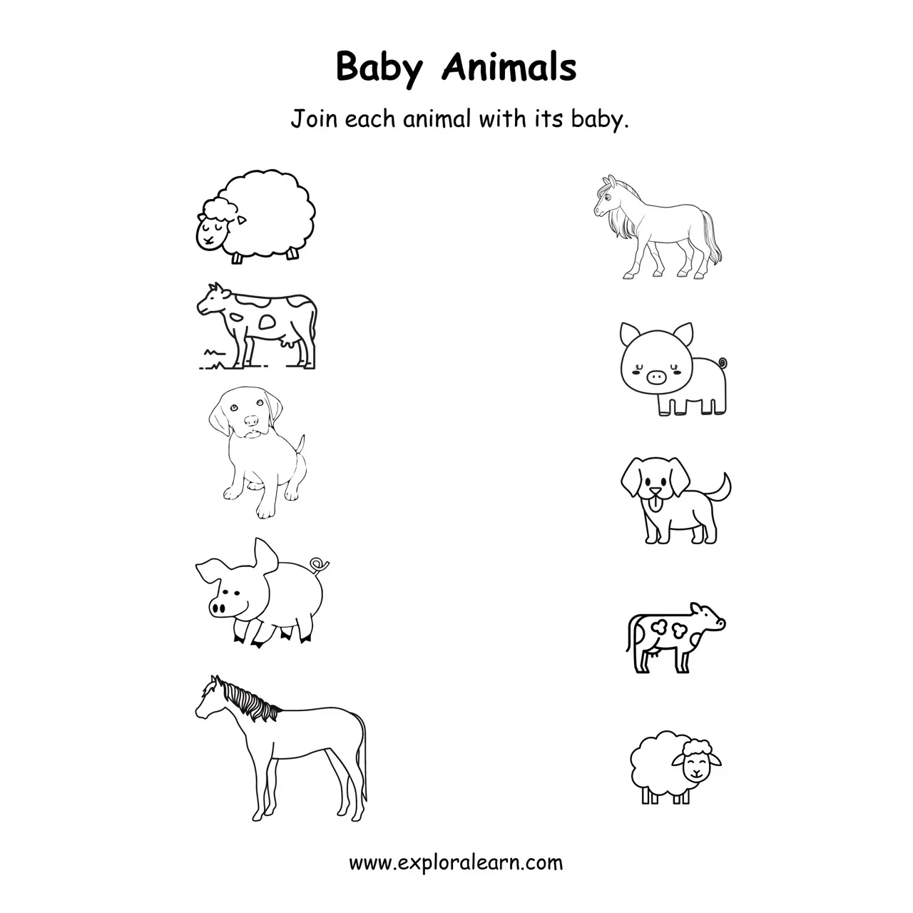 Free Exploralearn Worksheets, Animals Worksheets,Animals and Babies
