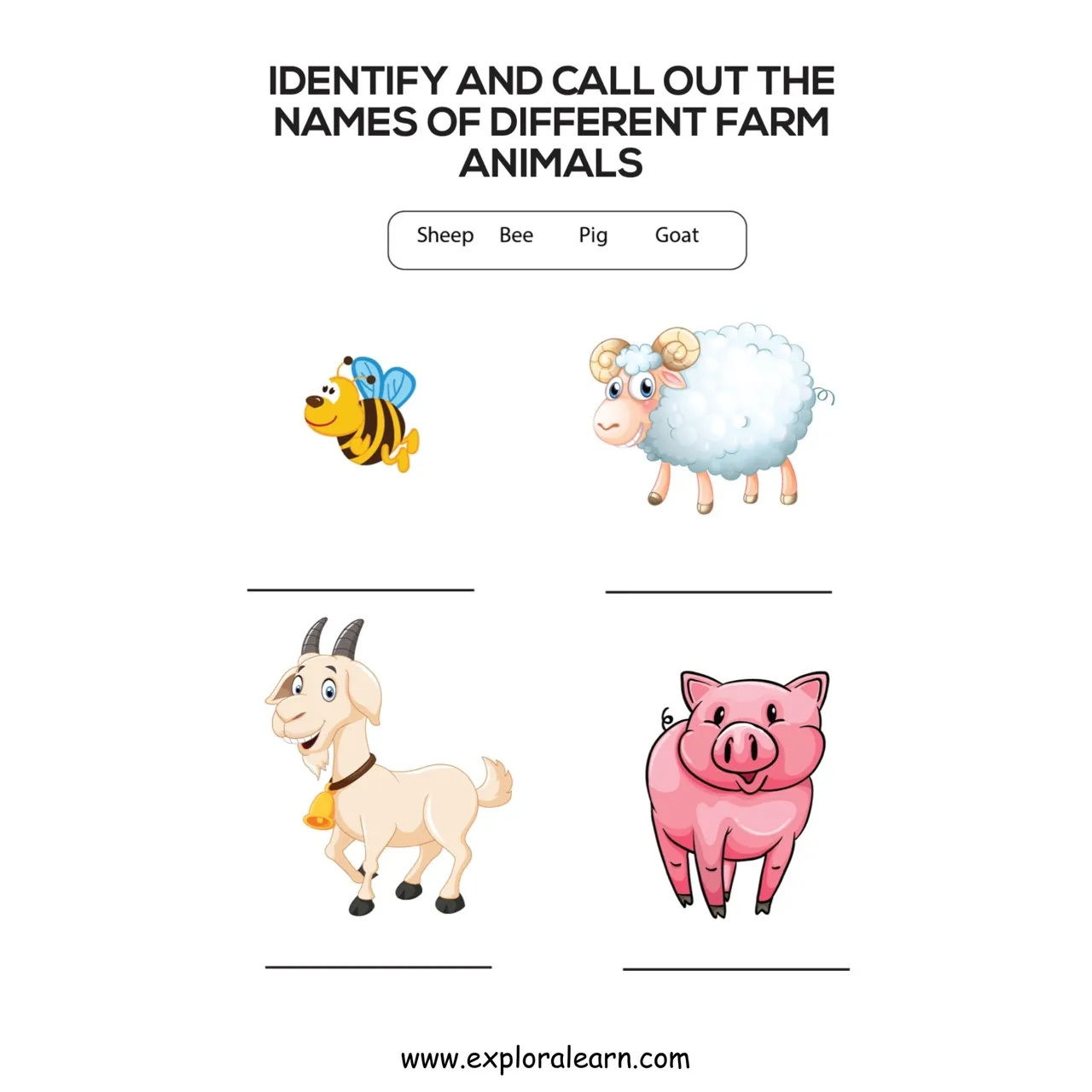 Free Exploralearn Worksheets, Animals Worksheets,Animal Identification