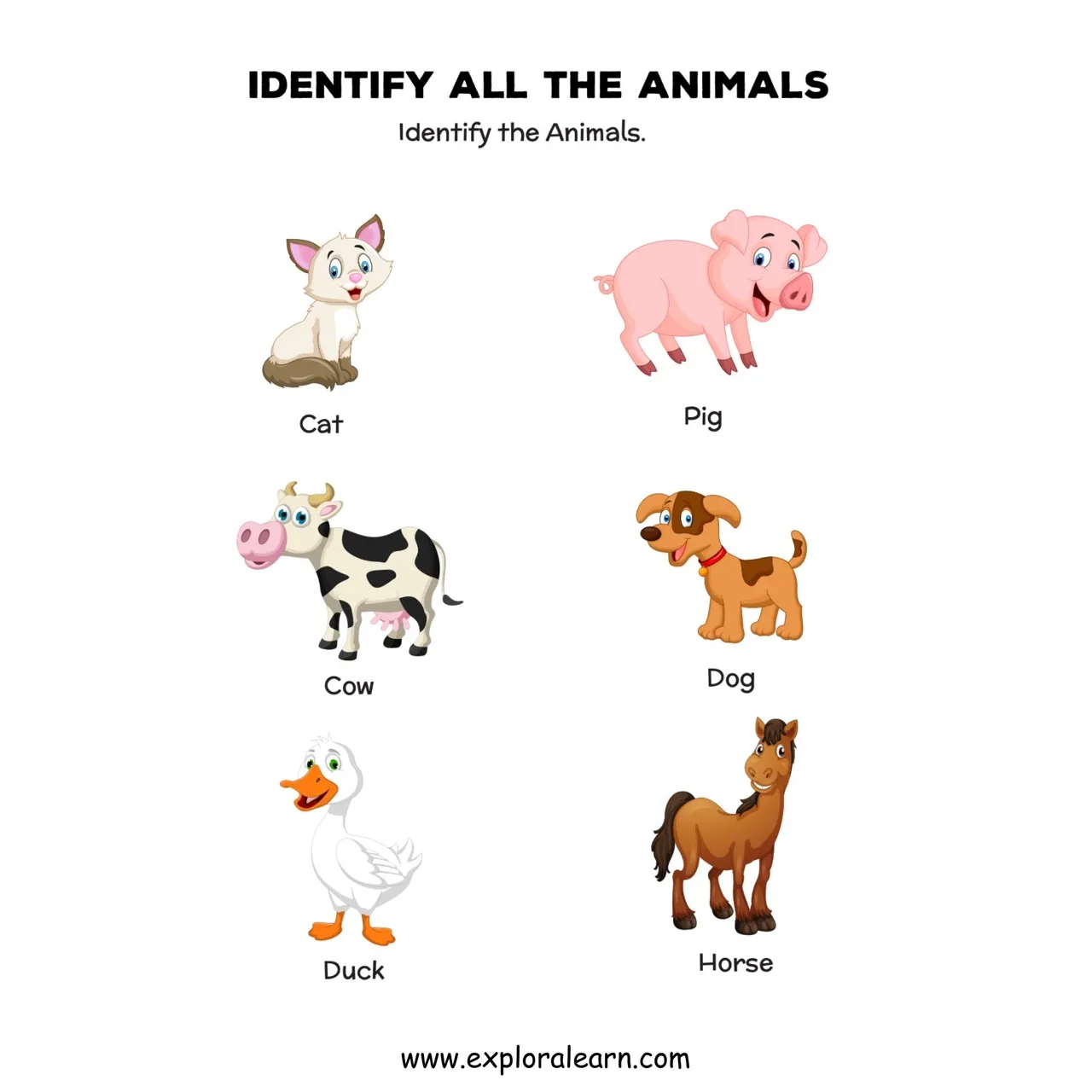 Free Exploralearn Worksheets, Animals Worksheets,Animal Identification