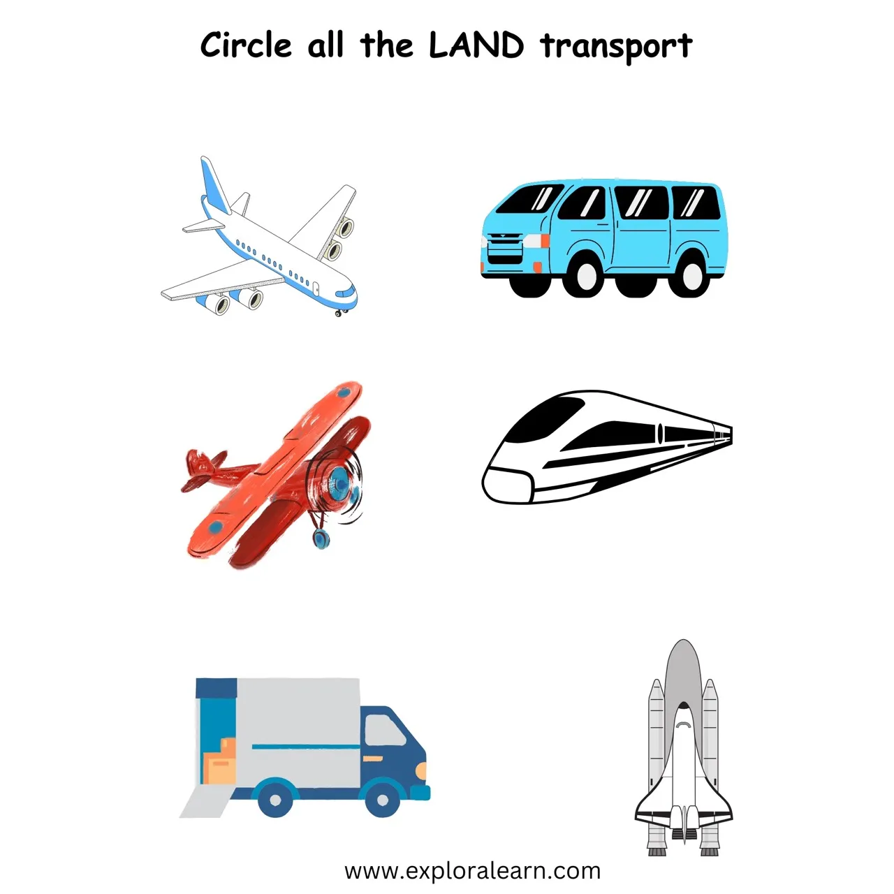 Free Exploralearn Worksheets, Transport Worksheets,Types of Transport