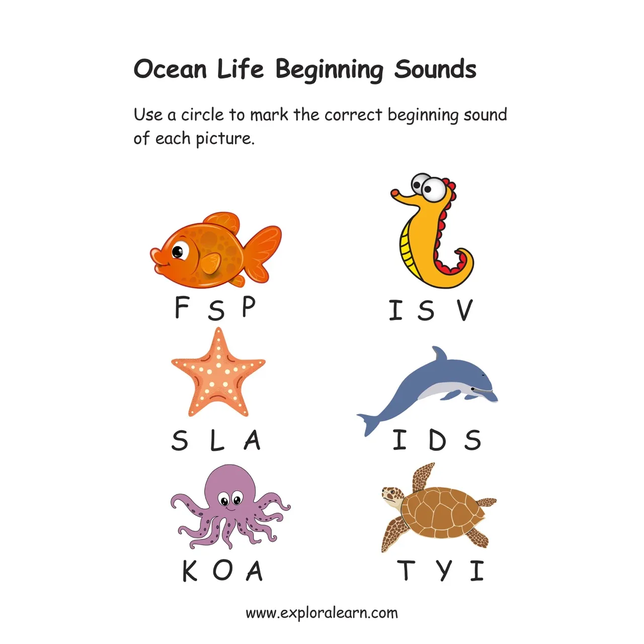 Free Exploralearn Worksheets, beginning sound worksheet
