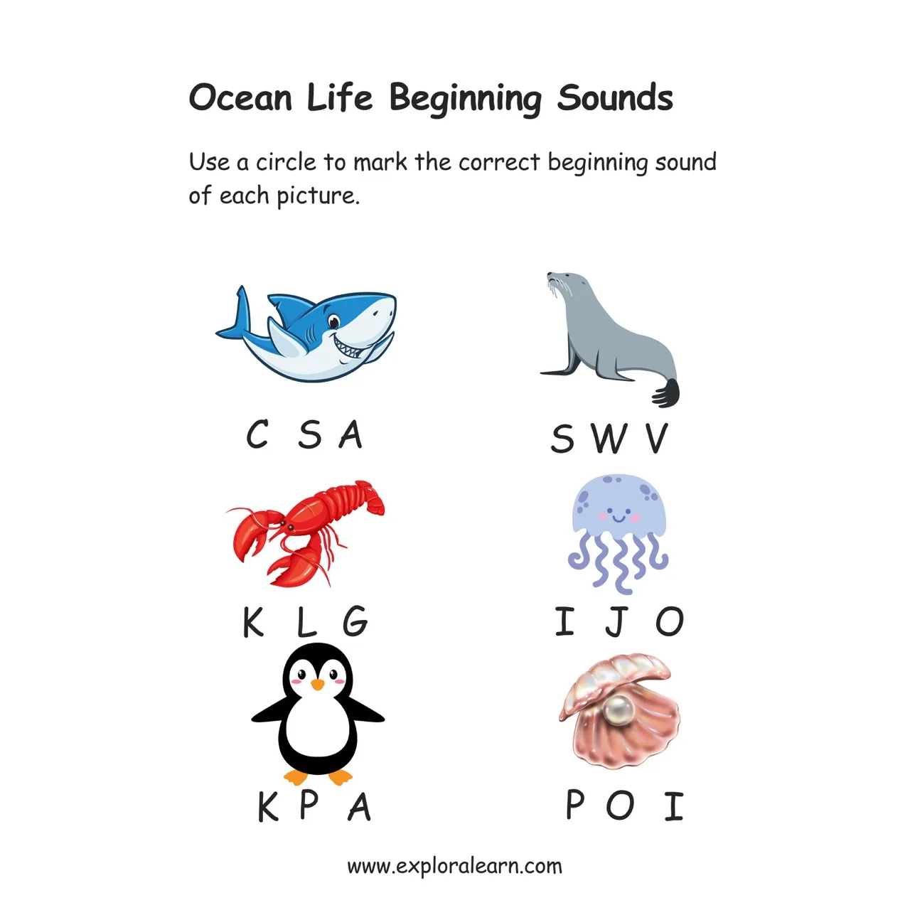Free Exploralearn Worksheets, beginning sound worksheet
