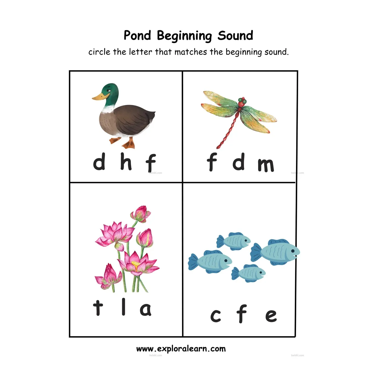 Free Exploralearn Worksheets, beginning sound worksheet