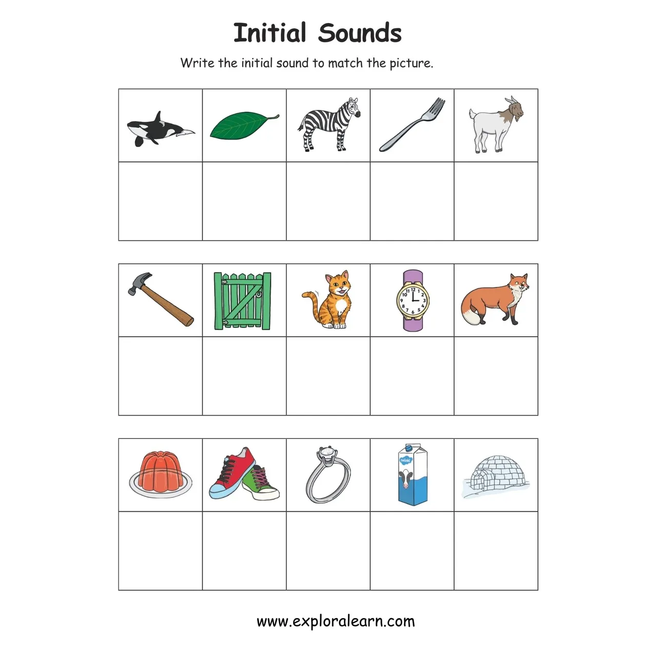 Free Exploralearn Worksheets, beginning sound worksheet
