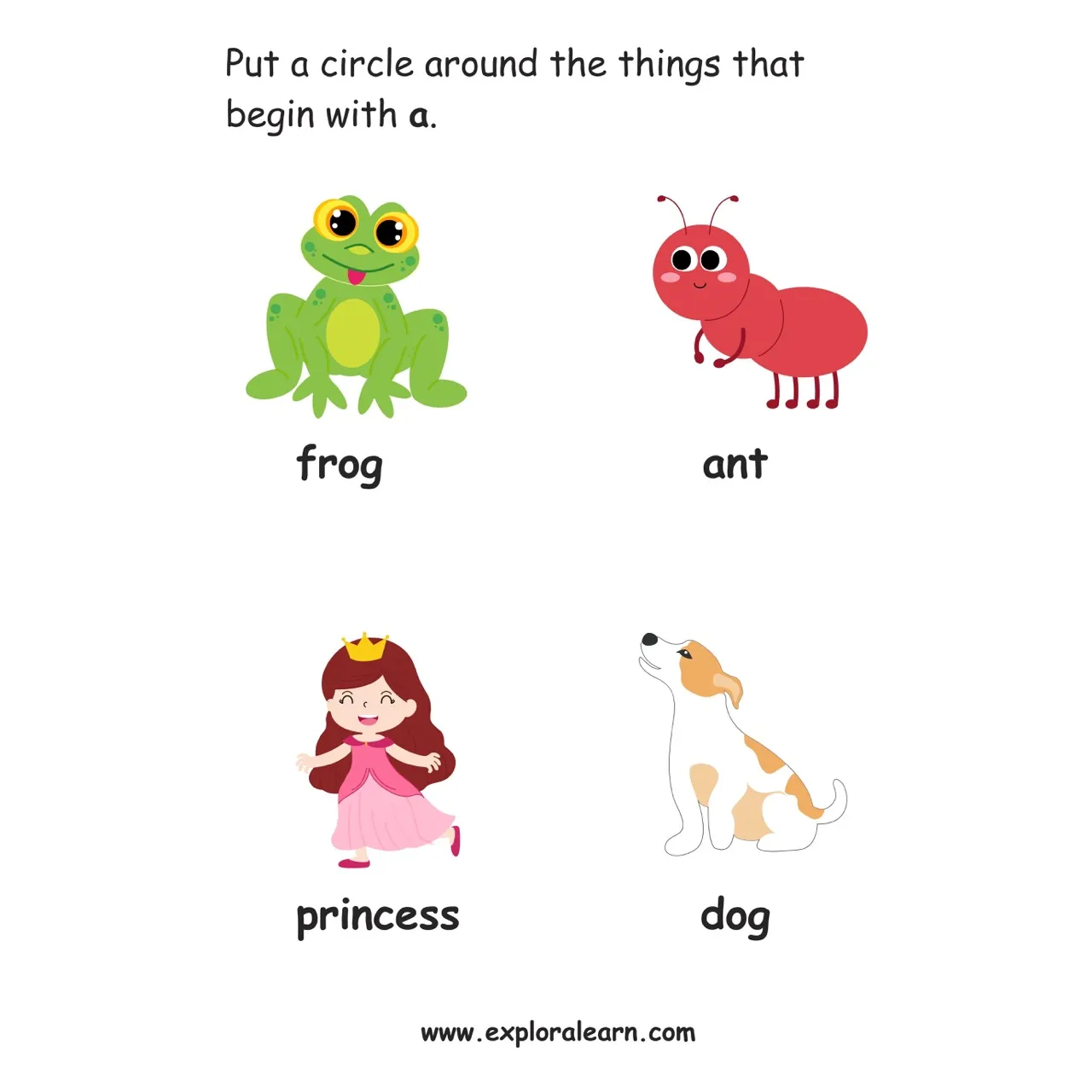 Free Exploralearn Worksheets, beginning sound worksheet a