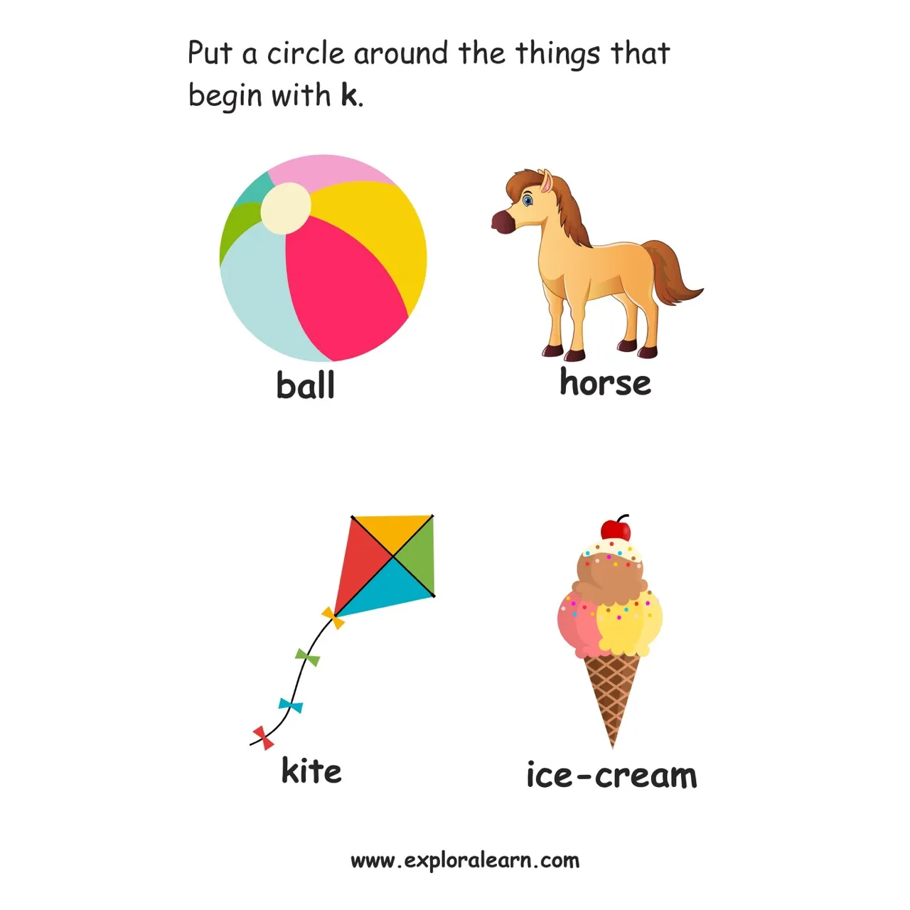 Free Exploralearn Worksheets, beginning sound worksheet k