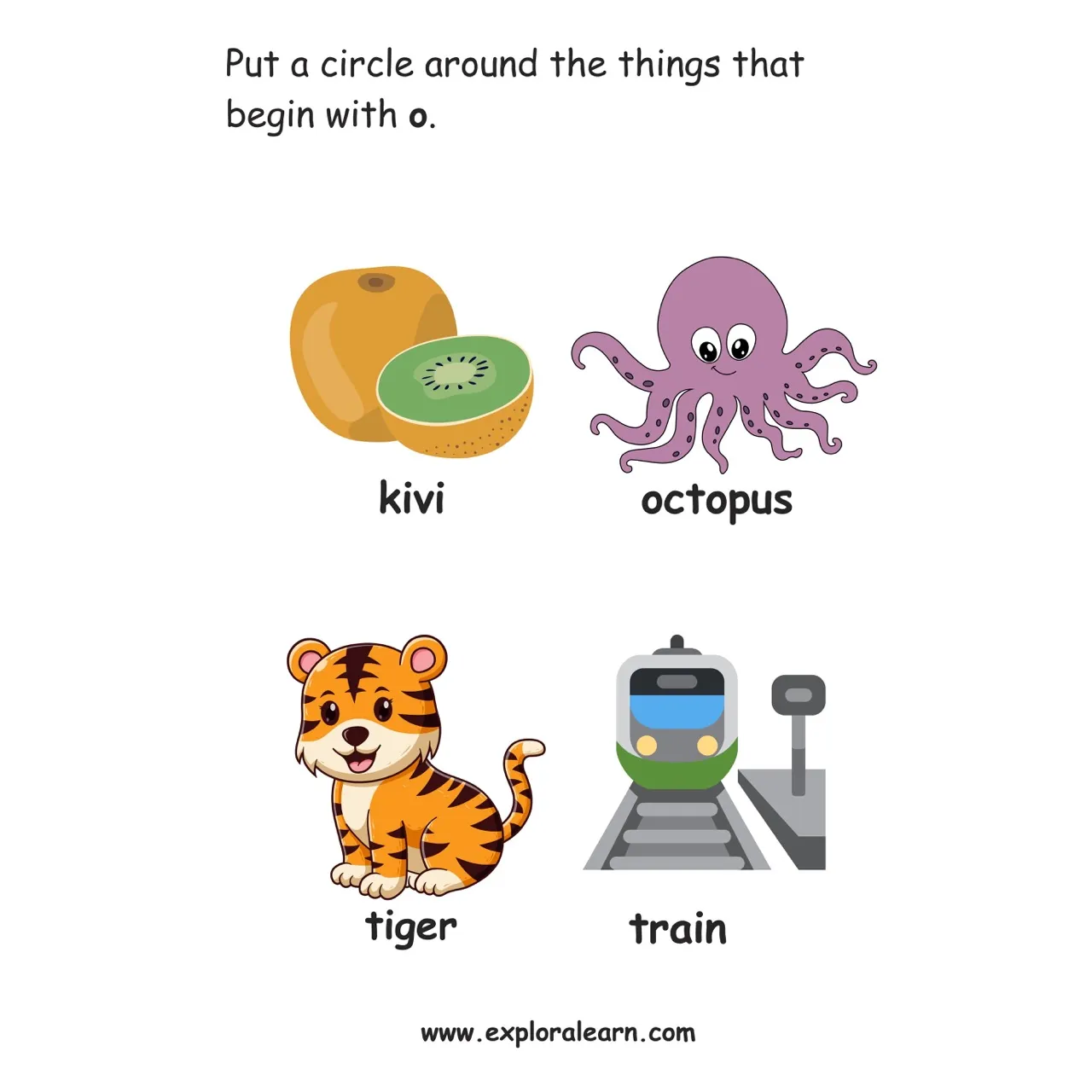 Free Exploralearn Worksheets, beginning sound worksheet o