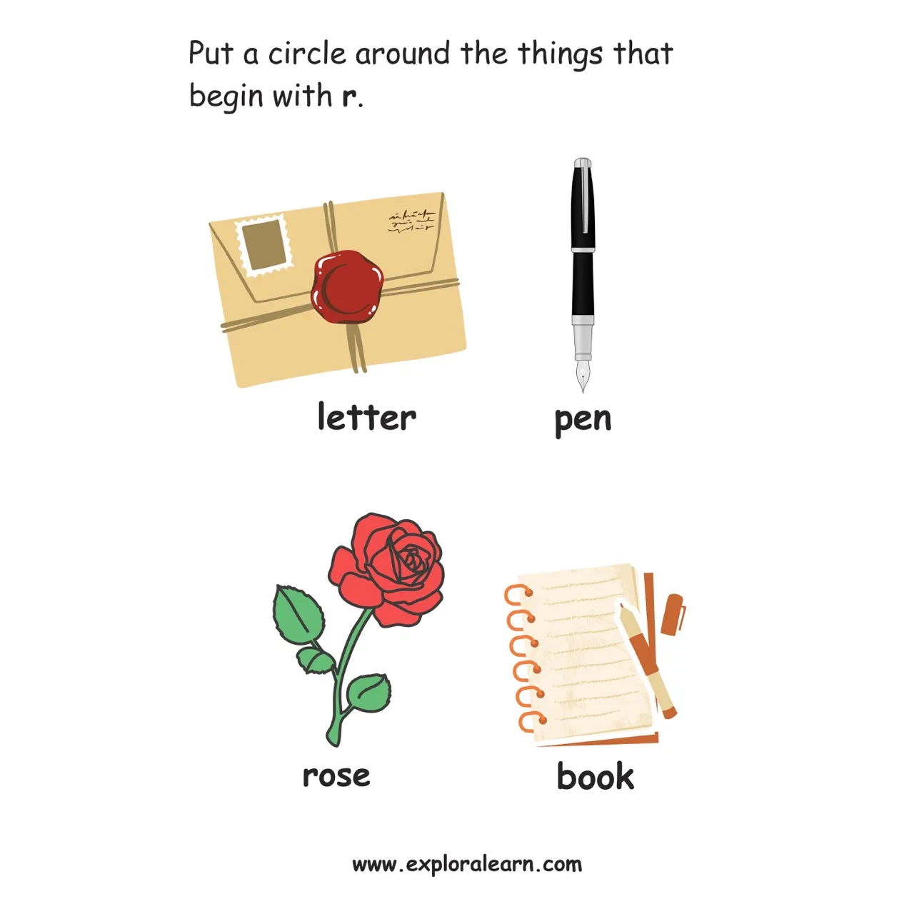 Free Exploralearn Worksheets, beginning sound worksheet r