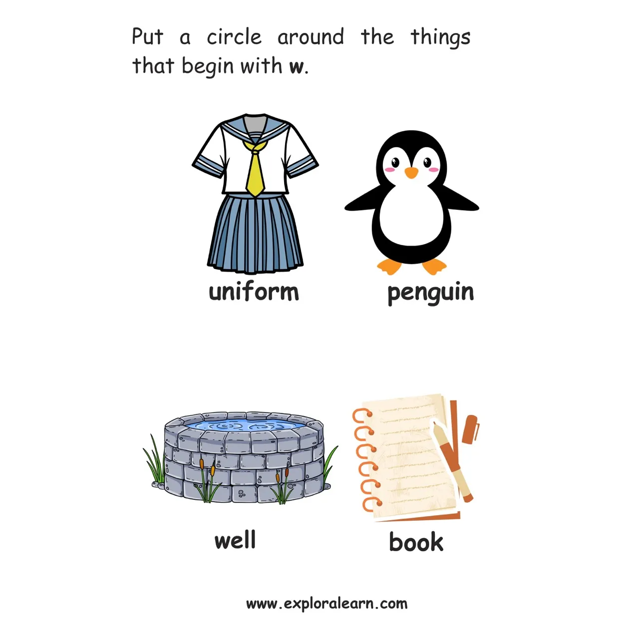 Free Exploralearn Worksheets, beginning sound worksheet w