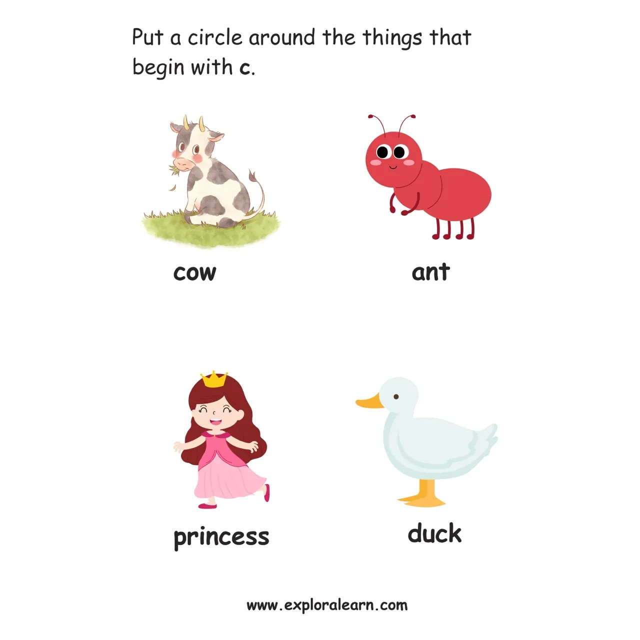 Free Exploralearn Worksheets, beginning sound worksheet c
