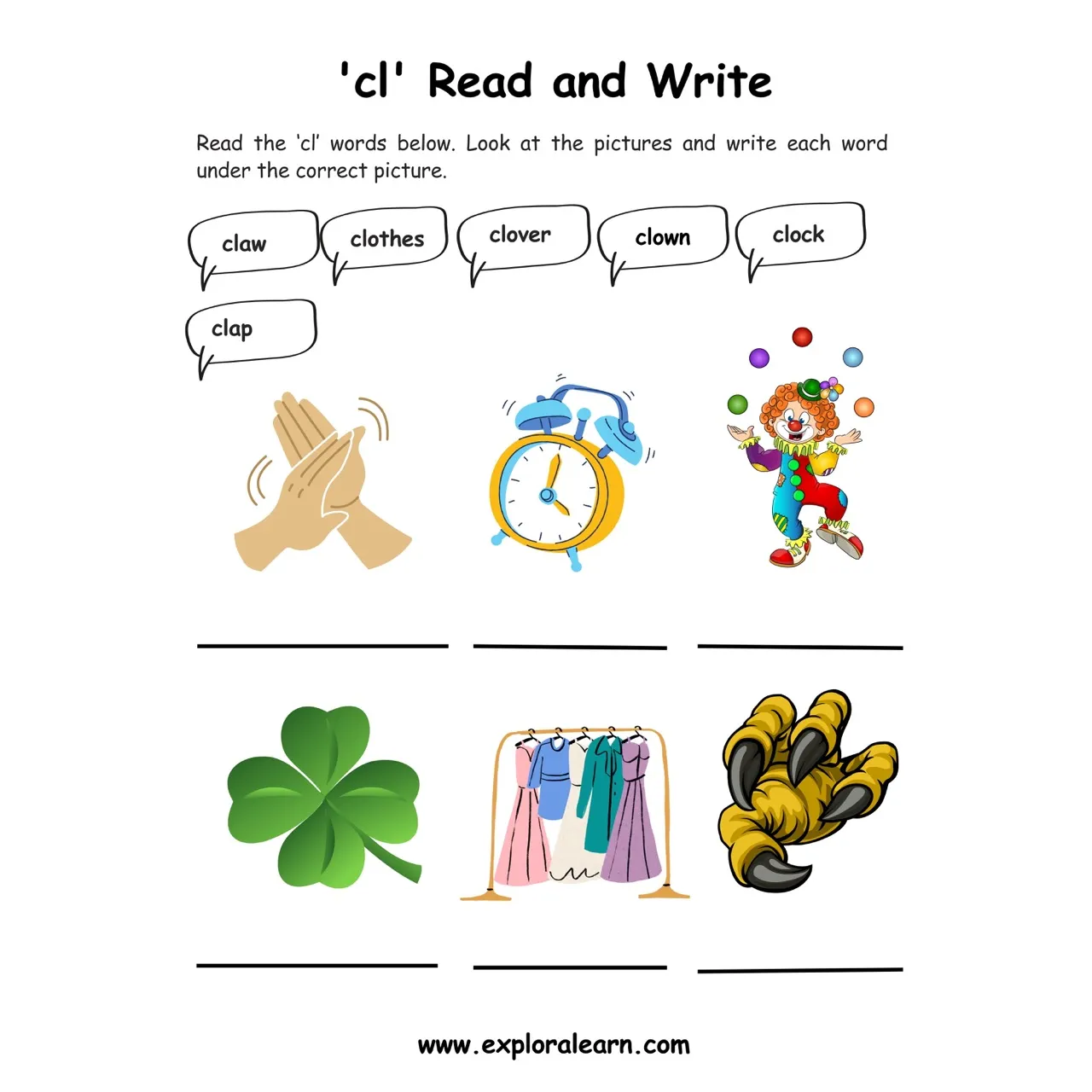 Free Exploralearn Worksheets, Consonant Blends Practice Worksheet