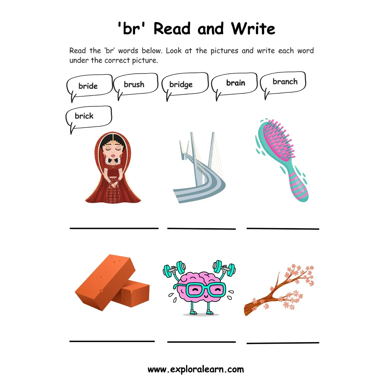 Free Exploralearn Worksheets, Consonant Blends Practice Worksheet