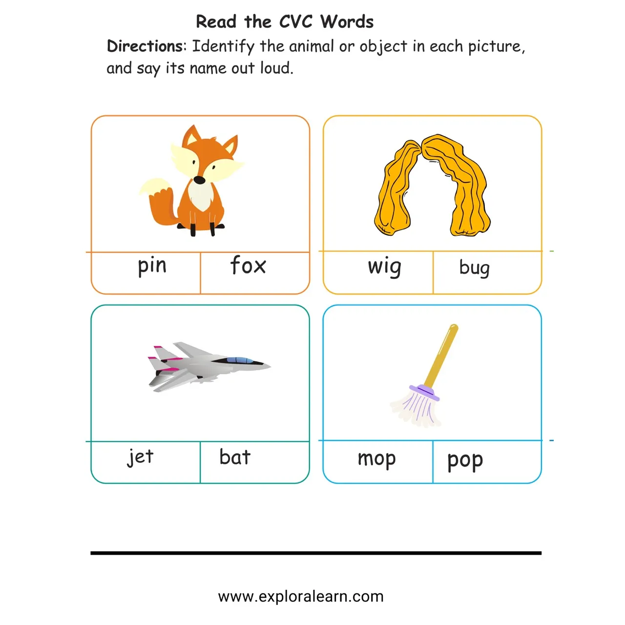 Free Exploralearn Worksheets, CVC Practice Worksheet