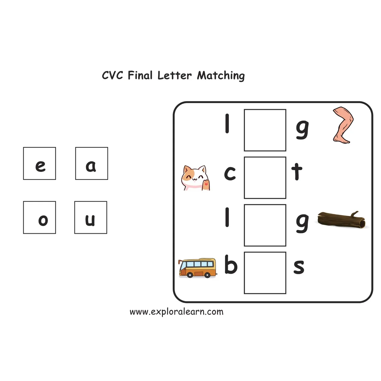 Free Exploralearn Worksheets, CVC Practice Worksheet