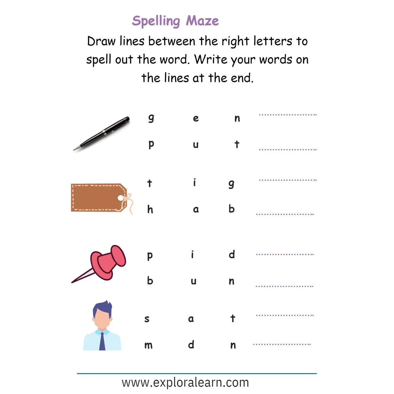 Free Exploralearn Worksheets, CVC Practice Worksheet