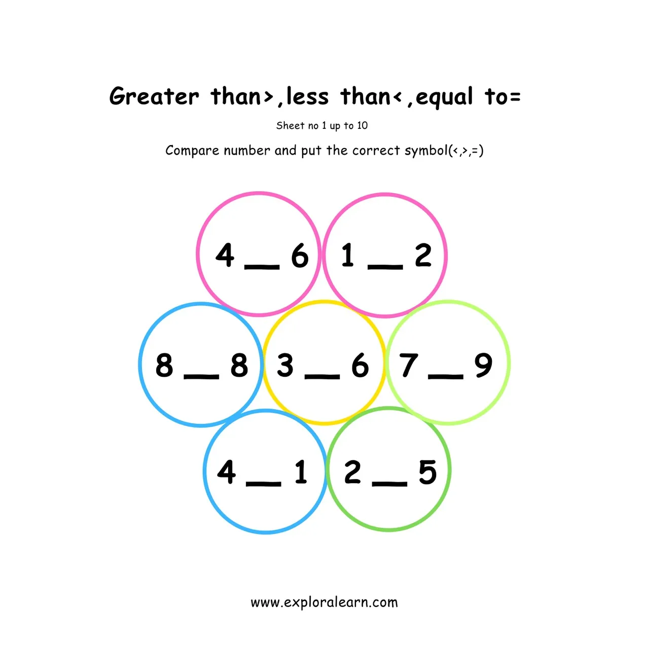 Free Exploralearn Worksheets, Number Comparison Worksheets
