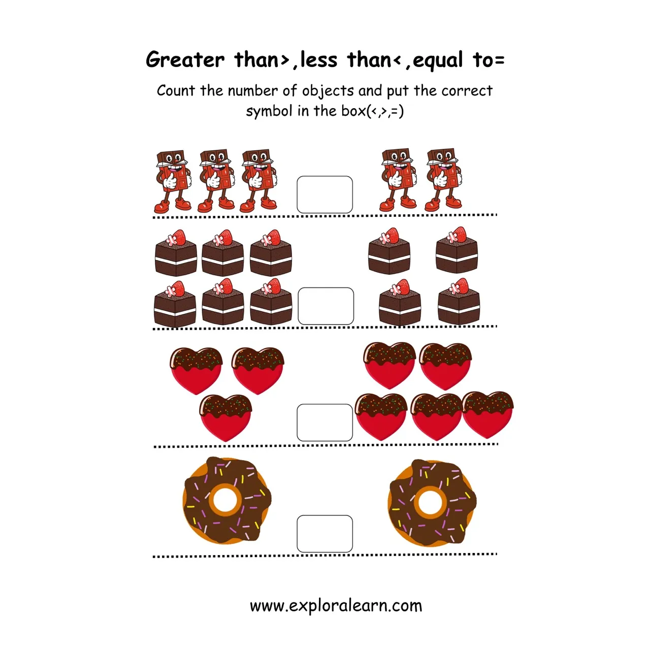 Free Exploralearn Worksheets, Number Comparison Worksheets