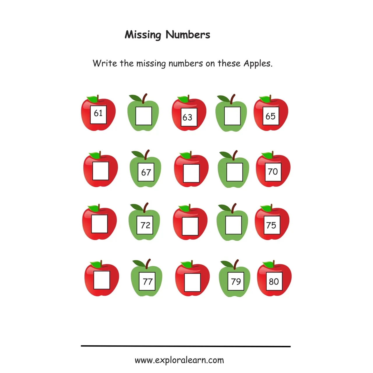 Free Exploralearn Worksheets, Missing Number Sequence Worksheets