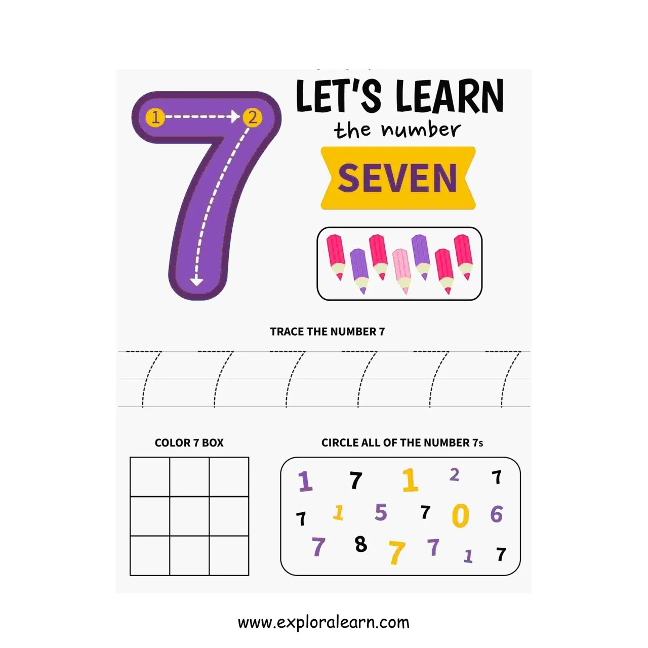Number 7 Worksheets For Toddlers