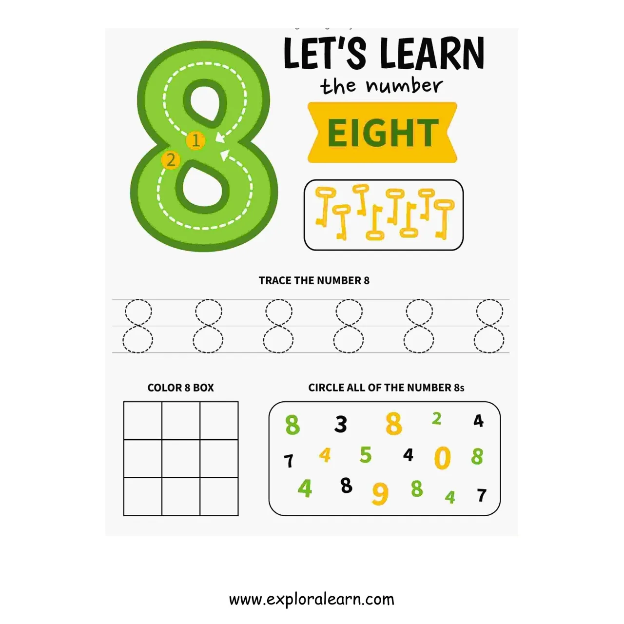 Free Exploralearn Worksheets, Number Writing Practice worksheet 8
