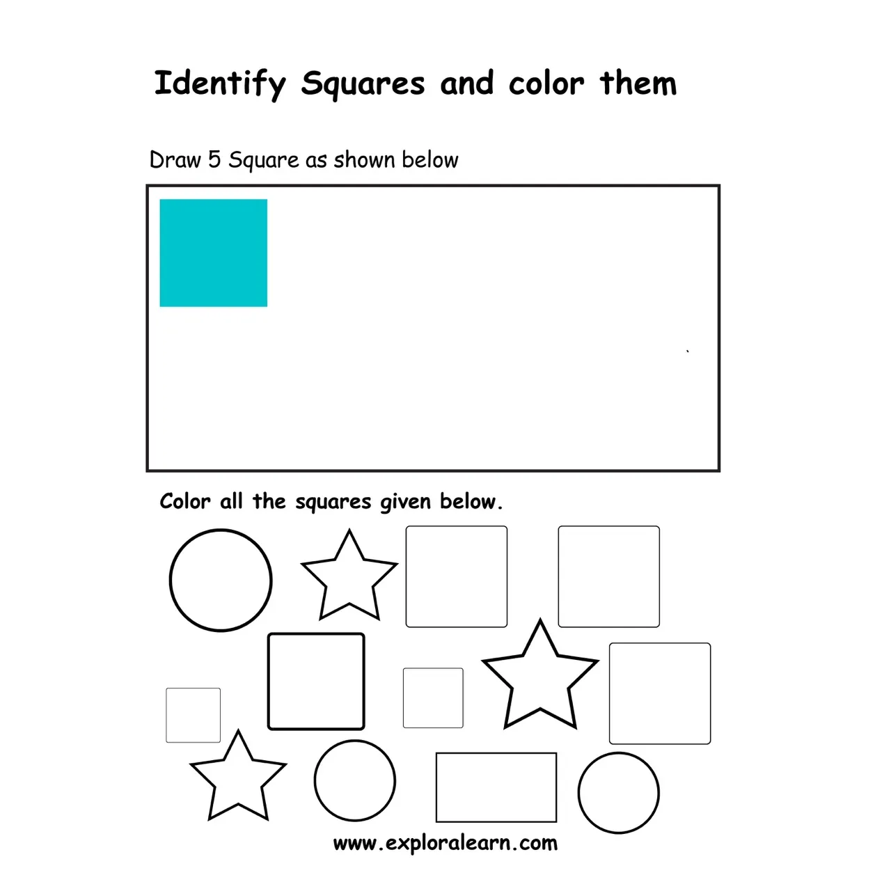 Free Exploralearn Worksheets, Shapes and Colours worksheet