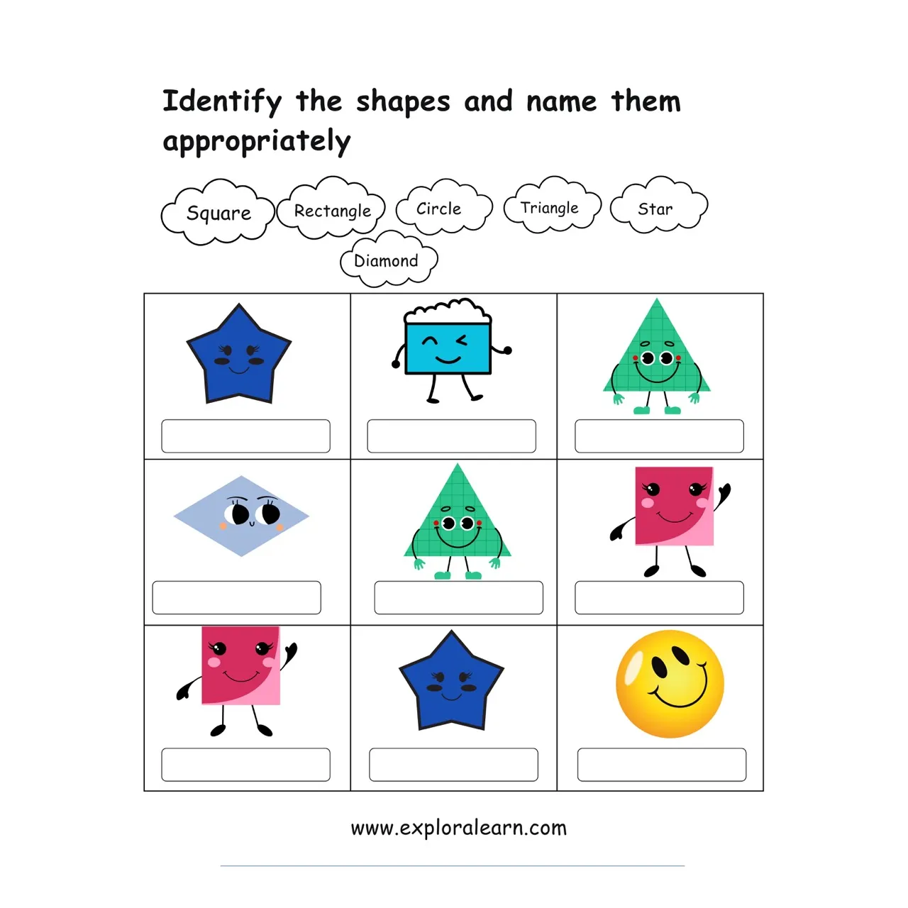 Free Exploralearn Worksheets, Shapes and Colours worksheet