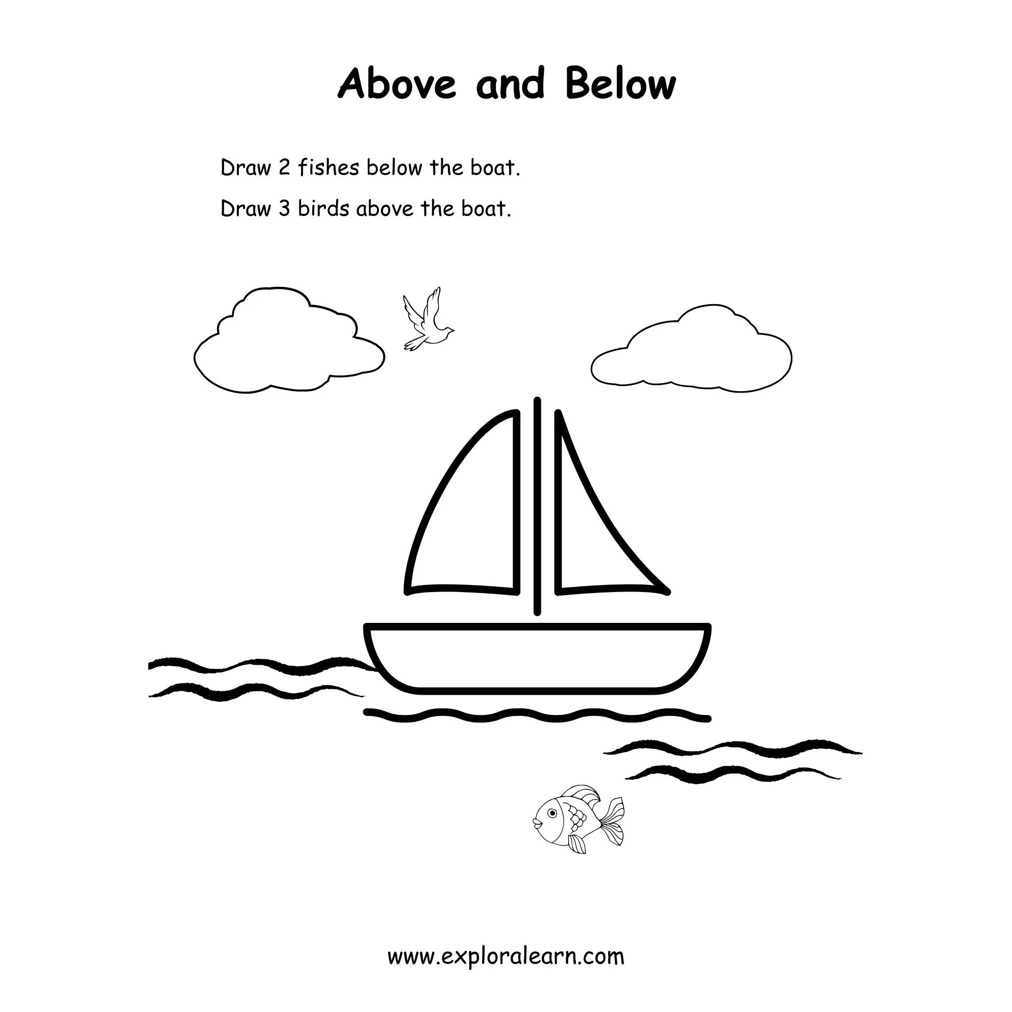 Free Exploralearn Worksheets, Comparisons Worksheets,Above and Below
