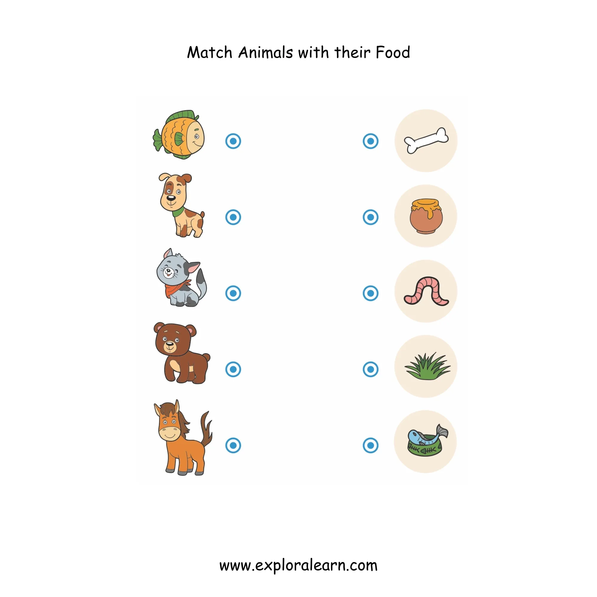 Free Exploralearn Worksheets, Animals Worksheets,Animal and Food