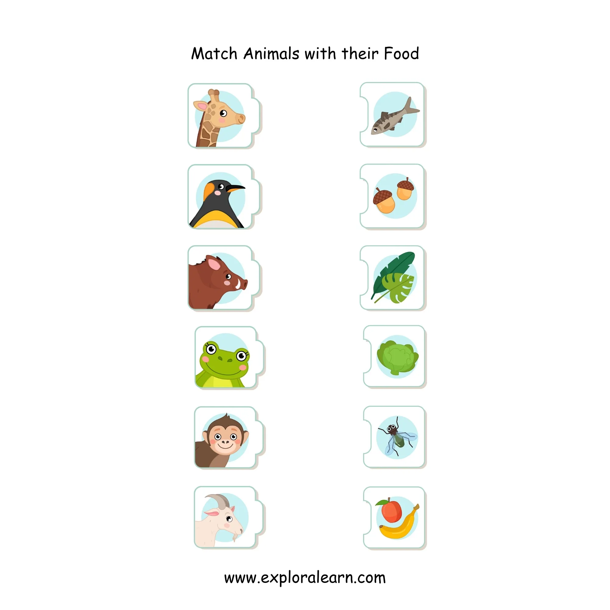 Free Exploralearn Worksheets, Animals Worksheets,Animal and Food