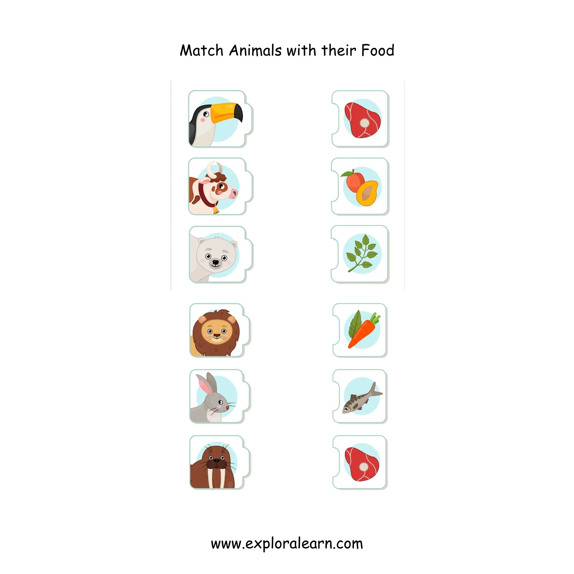 Free Exploralearn Worksheets, Animals Worksheets,Animal and Food