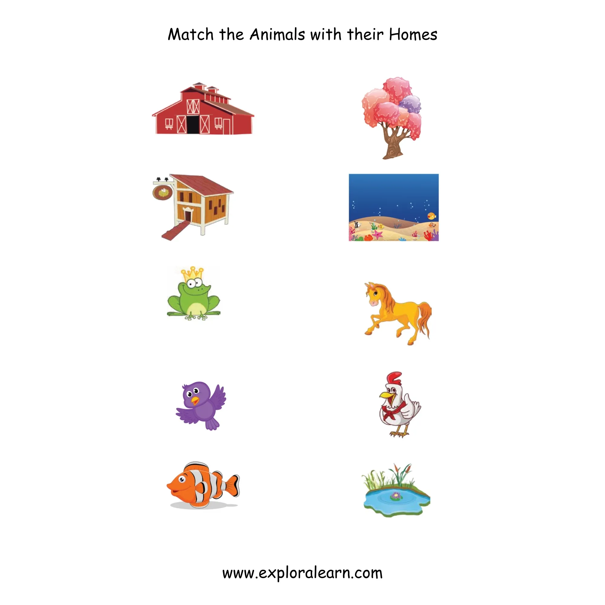 Free Exploralearn Worksheets, Animals Worksheets,Animal and Homes