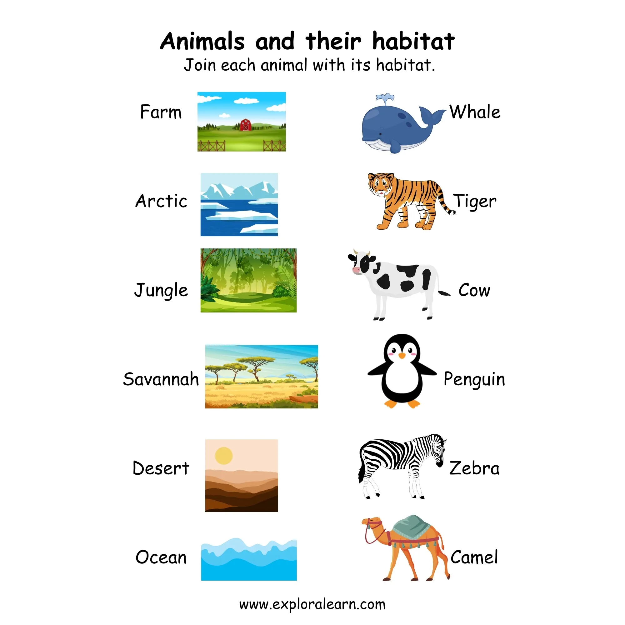Free Exploralearn Worksheets, Animals Worksheets,Animal and Homes