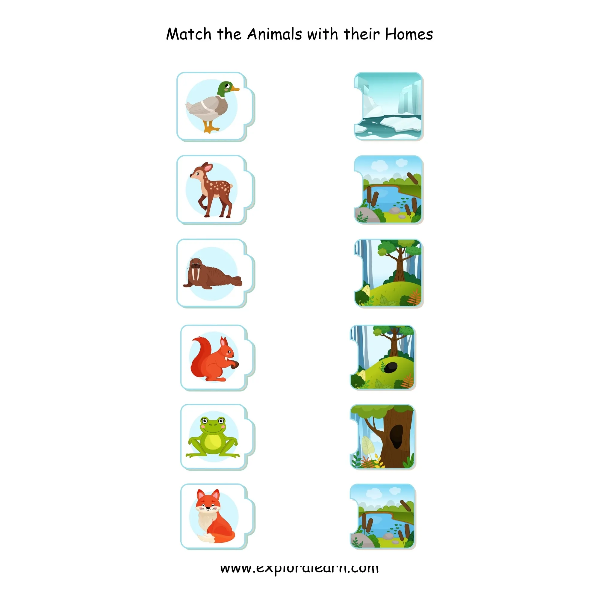 Free Exploralearn Worksheets, Animals Worksheets,Animal and Homes