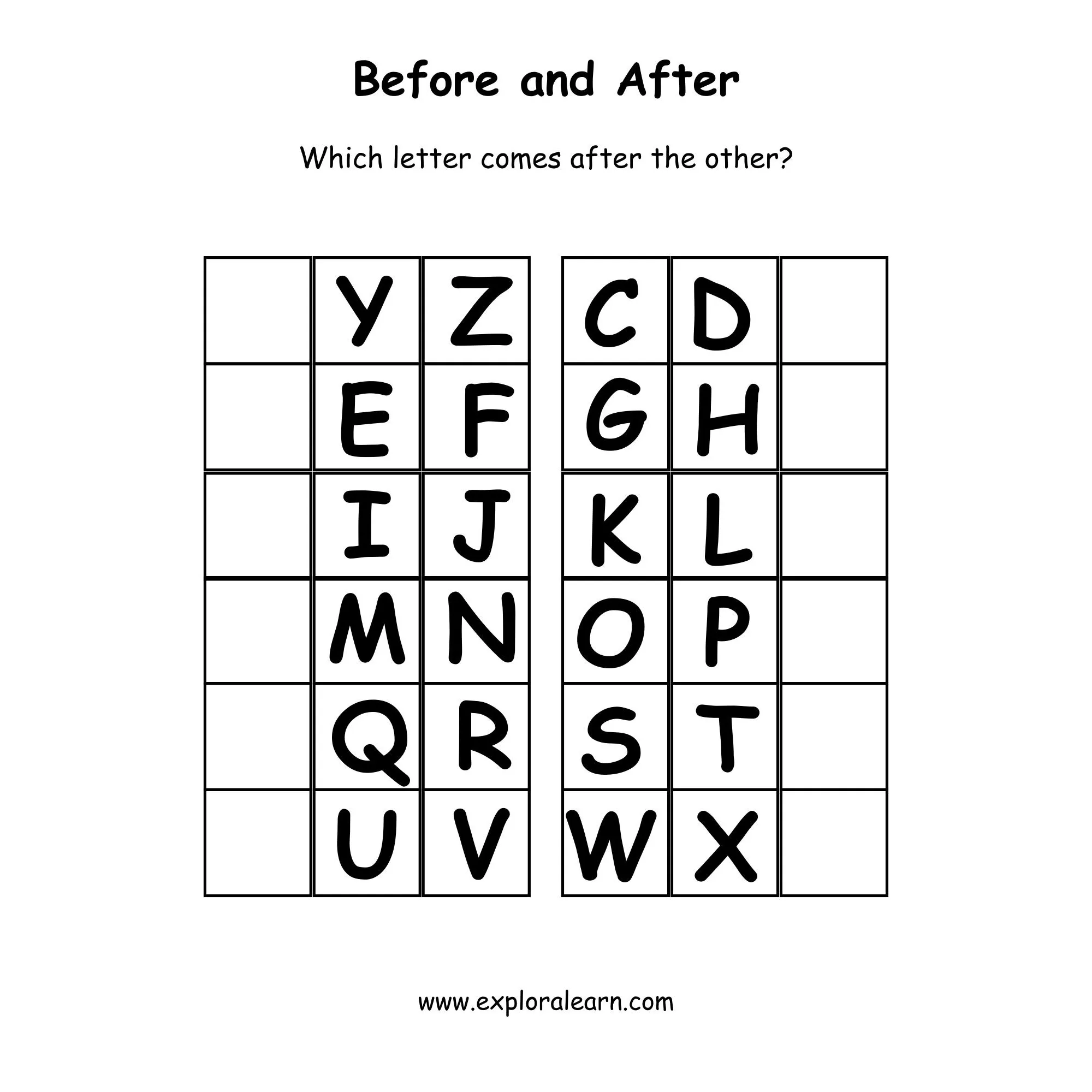 Free Exploralearn Worksheets, Comparisons Worksheets,Before and After