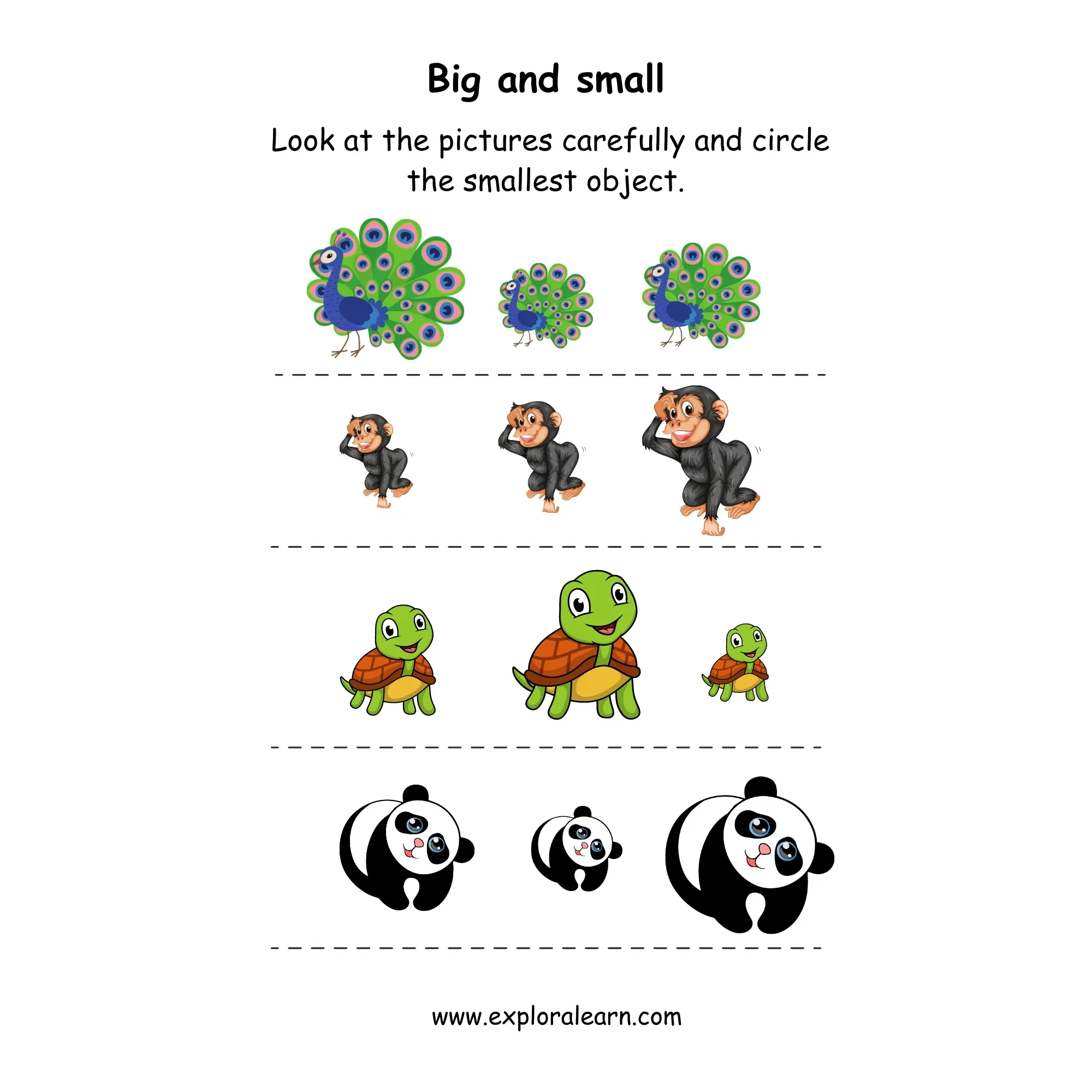 Free Exploralearn Worksheets, Comparisons Worksheets,Big and Small