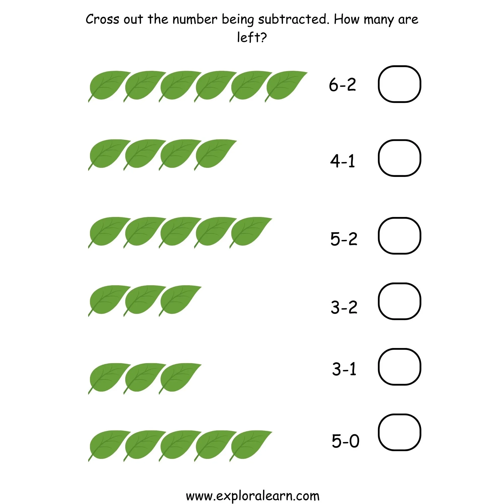 Free Exploralearn Worksheets, Maths Subtraction Worksheets,Cross Out