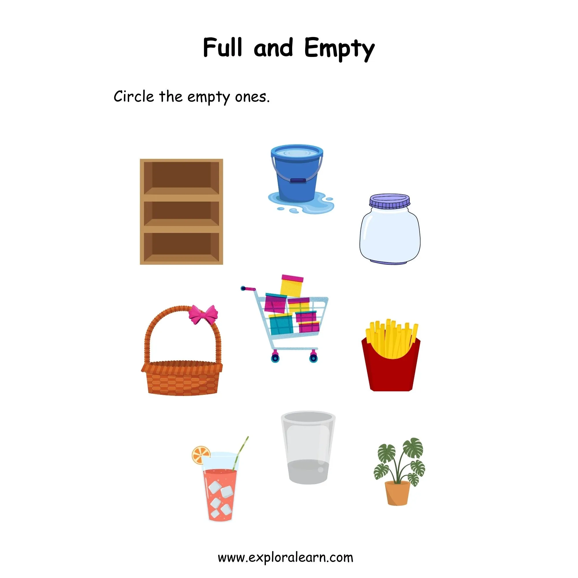Free Exploralearn Worksheets, Comparisons Worksheets,Full and Empty