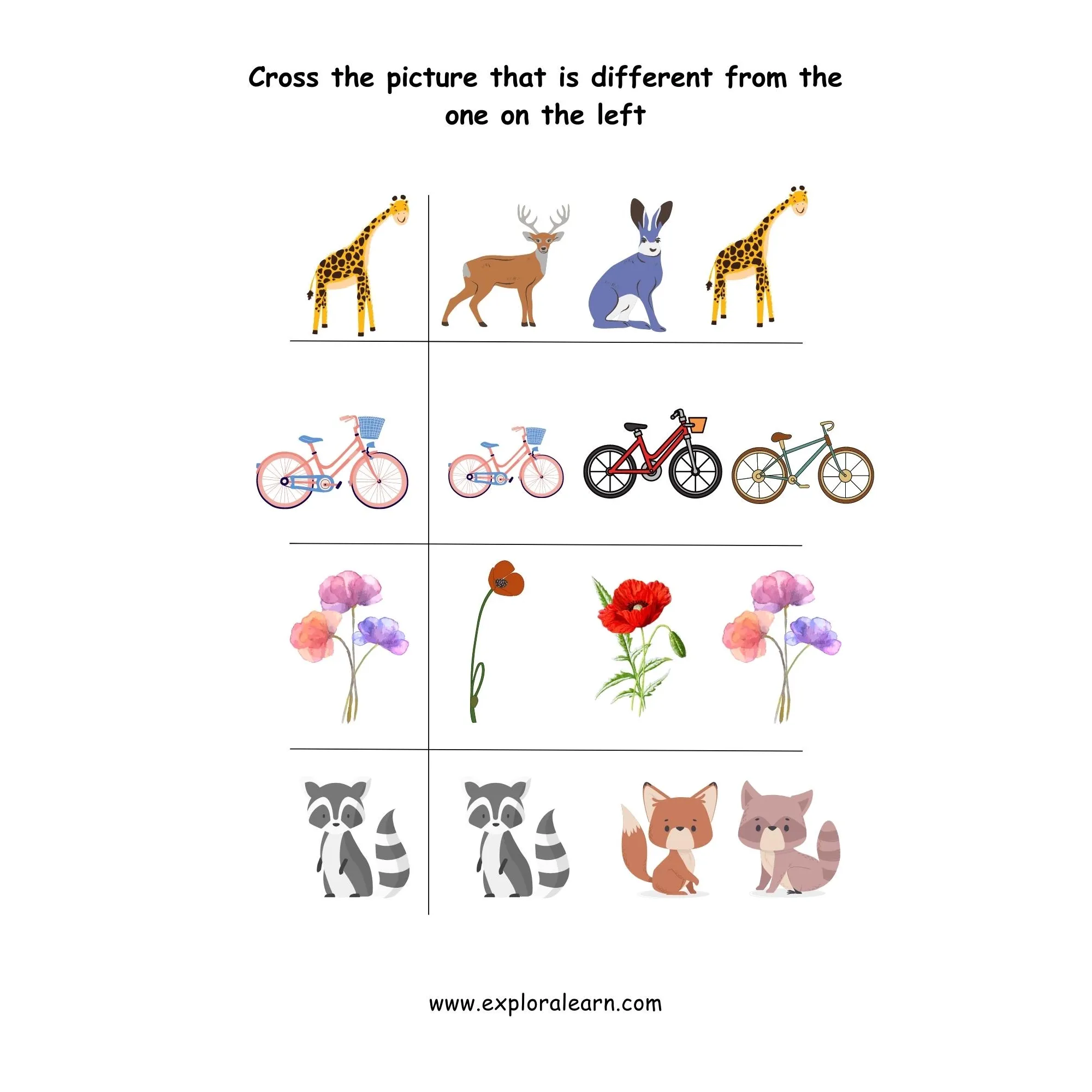 Free Exploralearn Worksheets, Comparisons Worksheets,Same and Different