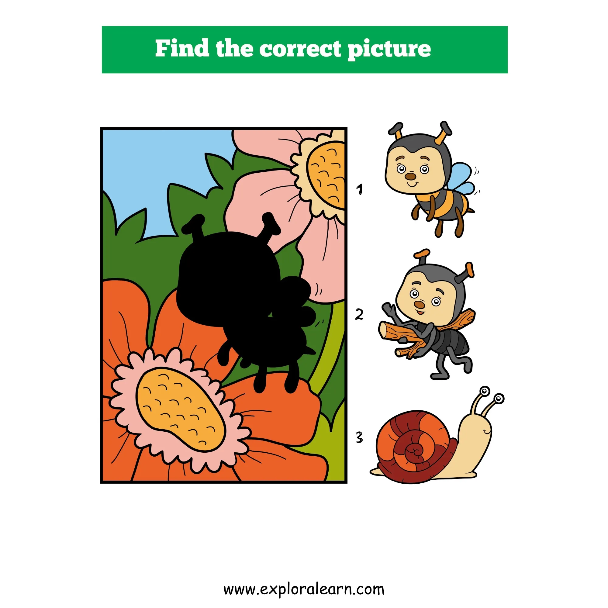 Free Exploralearn Worksheets, Logical Worksheets,Shadow Matching Level 1