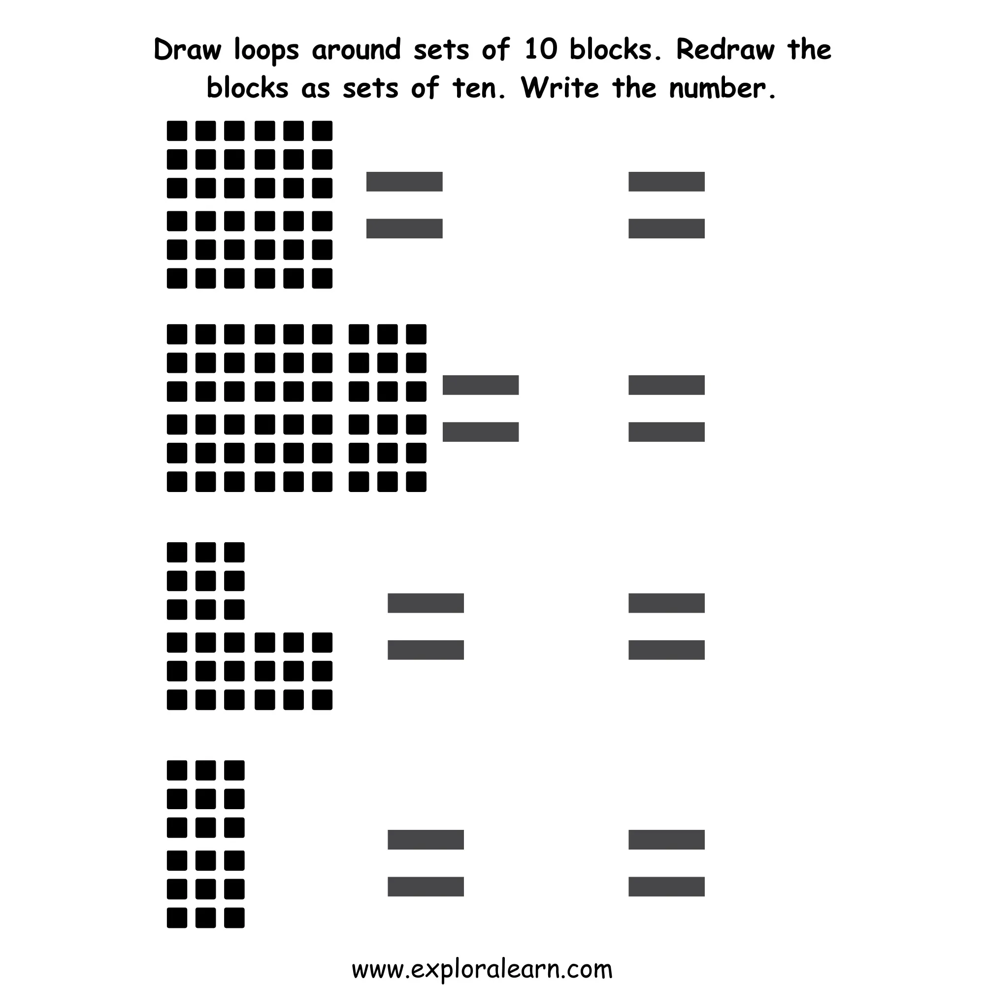 Free Exploralearn Worksheets, Class 1 Maths Worksheets,Block Grouping