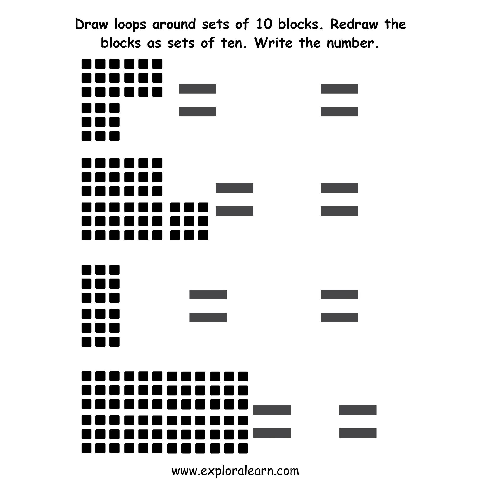Free Exploralearn Worksheets, Class 1 Maths Worksheets,Block Grouping