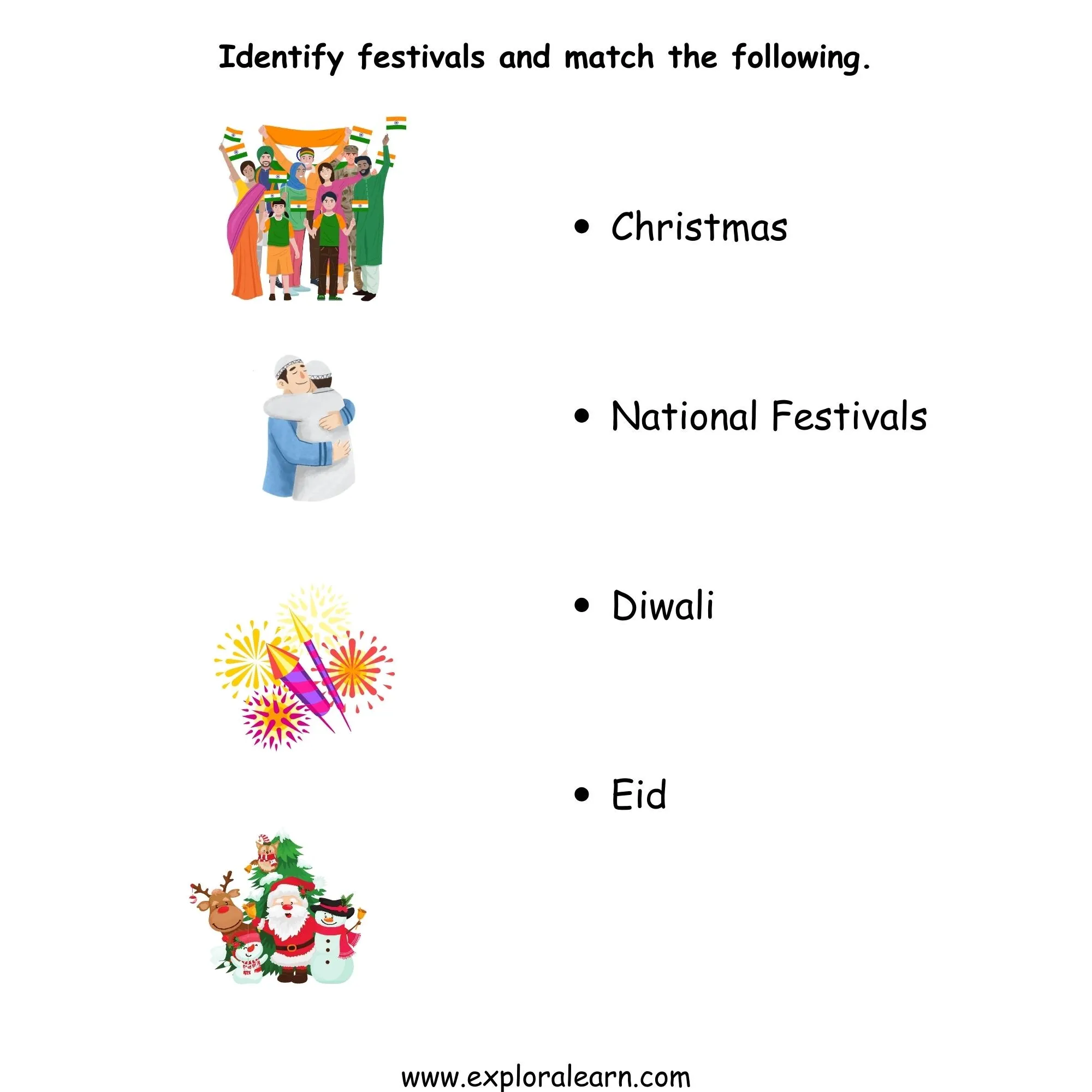 Free Exploralearn Worksheets, Festivals Worksheets,Festivals