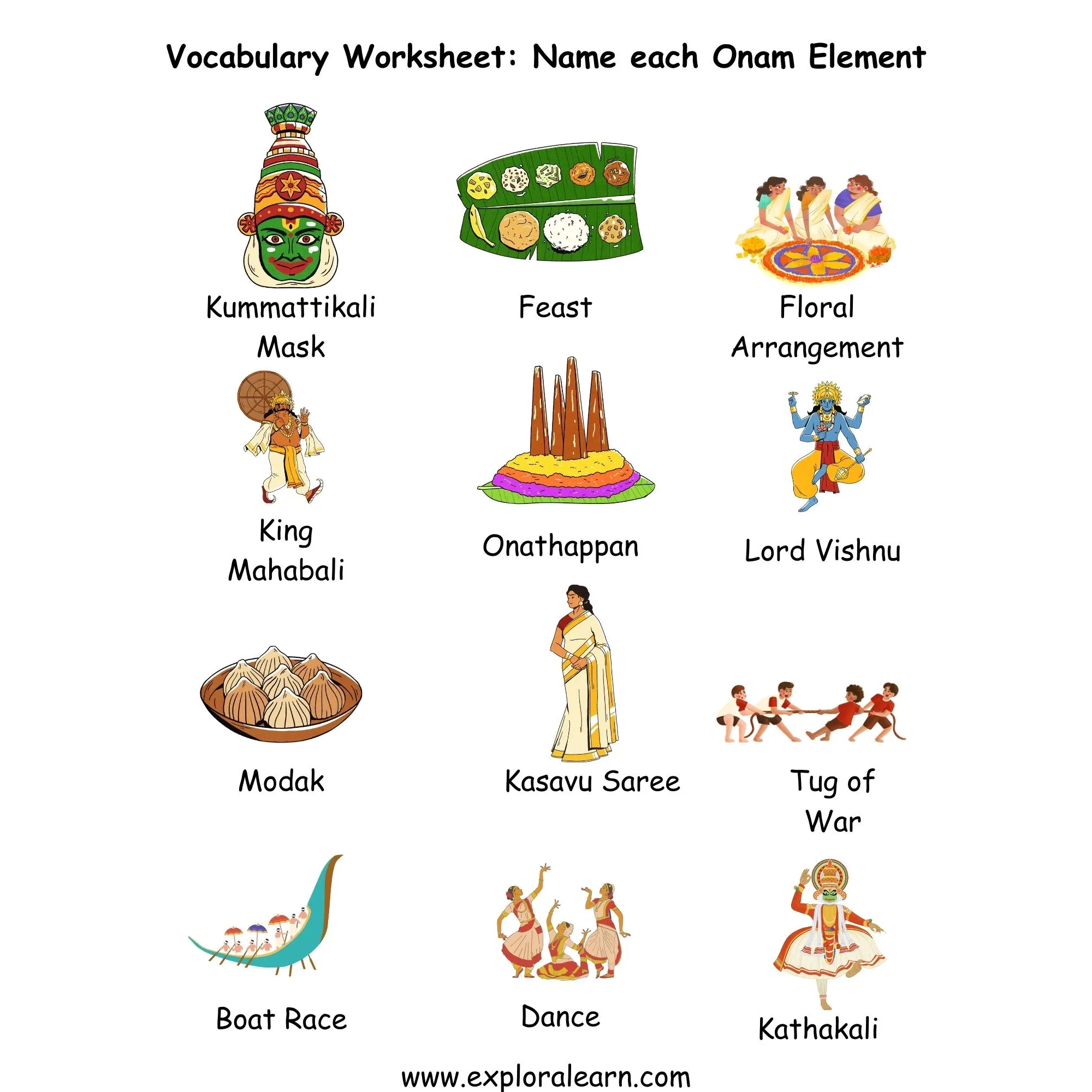 Free Exploralearn Worksheets, Festivals Worksheets,Festivals