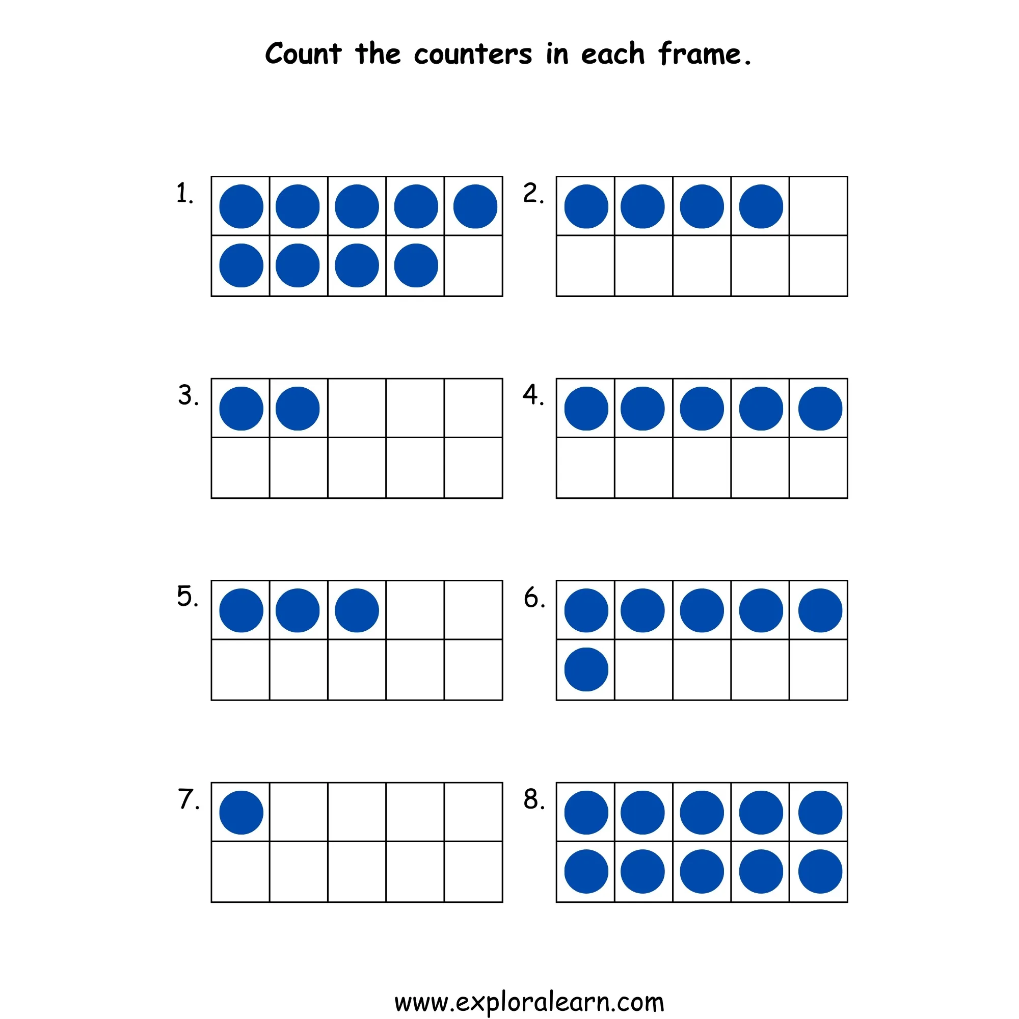 Free Exploralearn Worksheets, Class 1 Maths Worksheets,Frame Counting