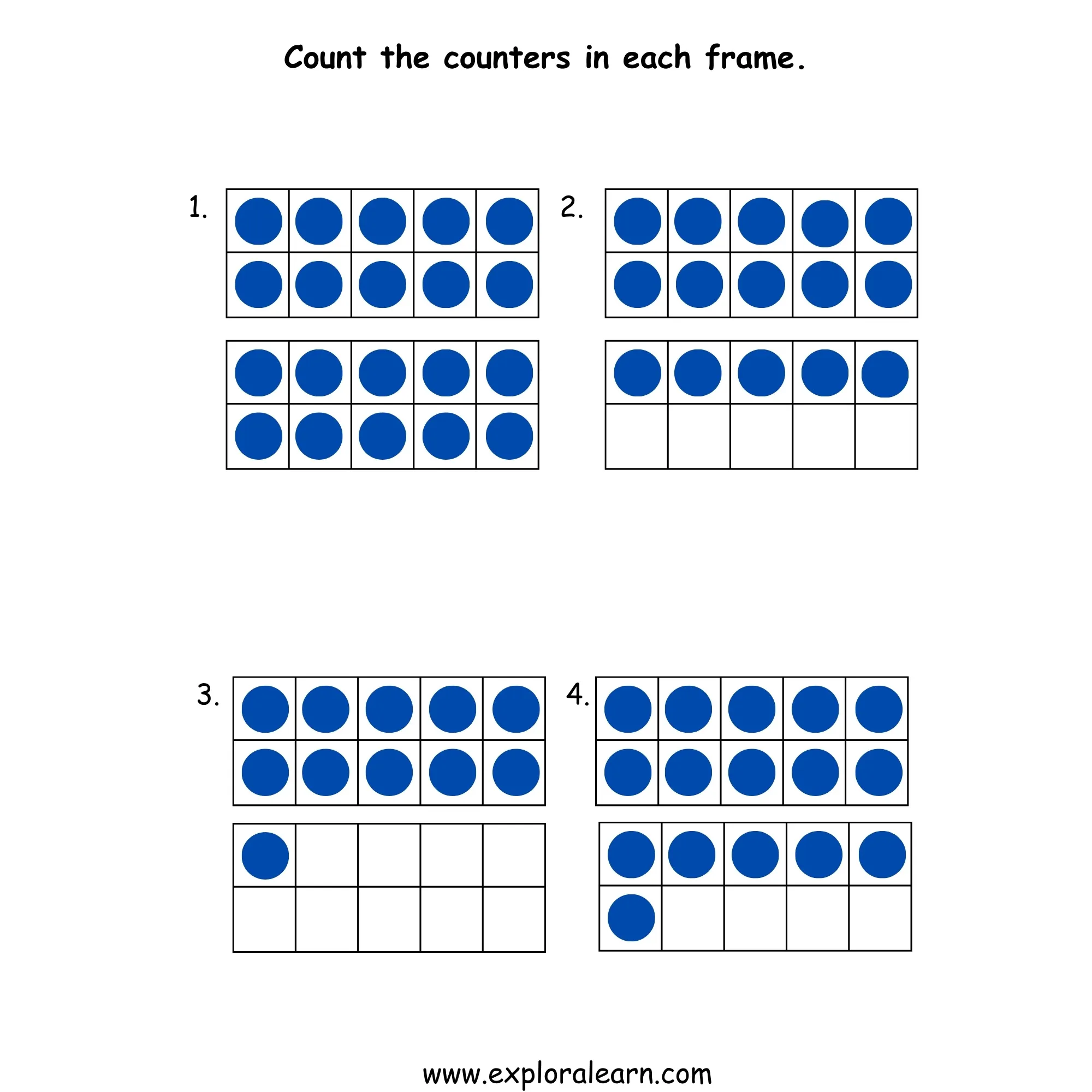 Free Exploralearn Worksheets, Class 1 Maths Worksheets,Frame Counting