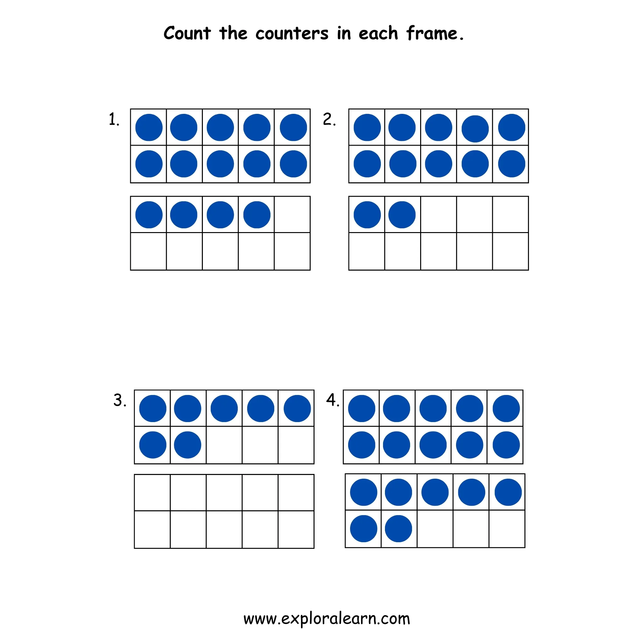 Free Exploralearn Worksheets, Class 1 Maths Worksheets,Frame Counting