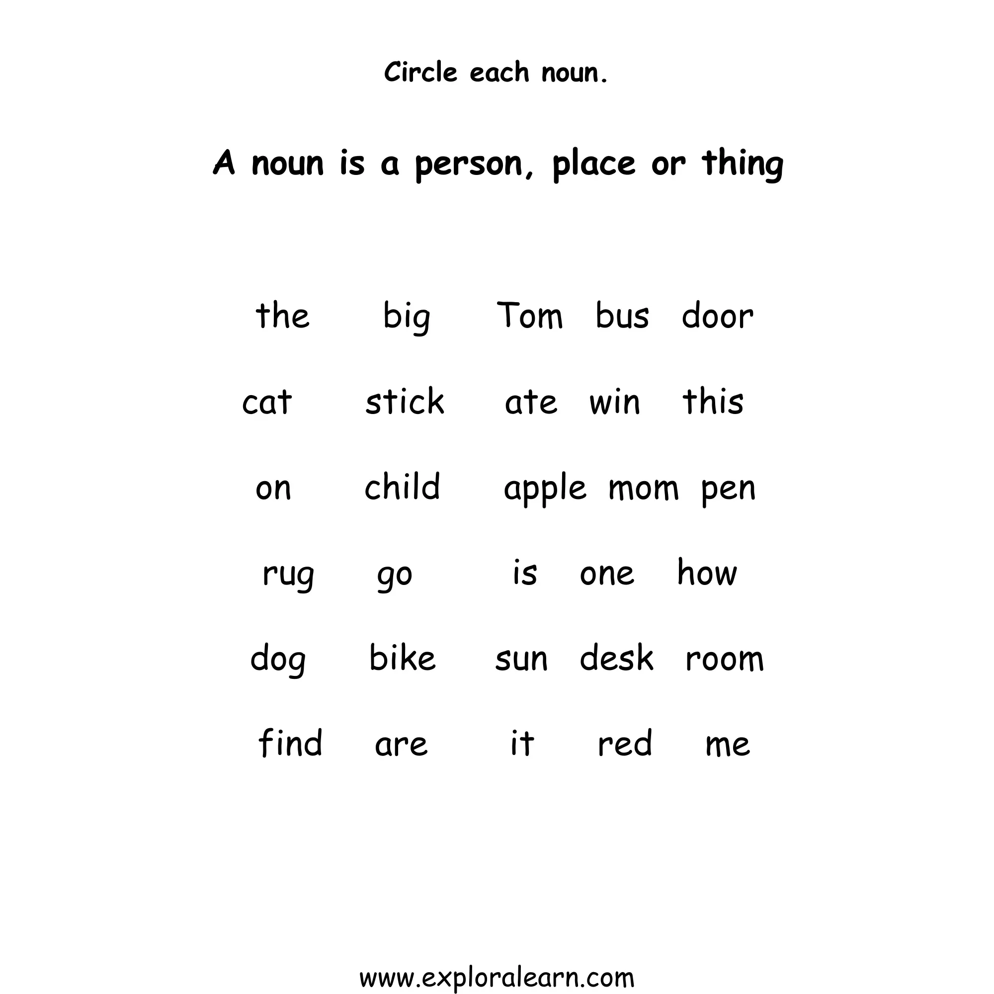 Free Exploralearn Worksheets, Class 1 English Grammar Worksheets ...