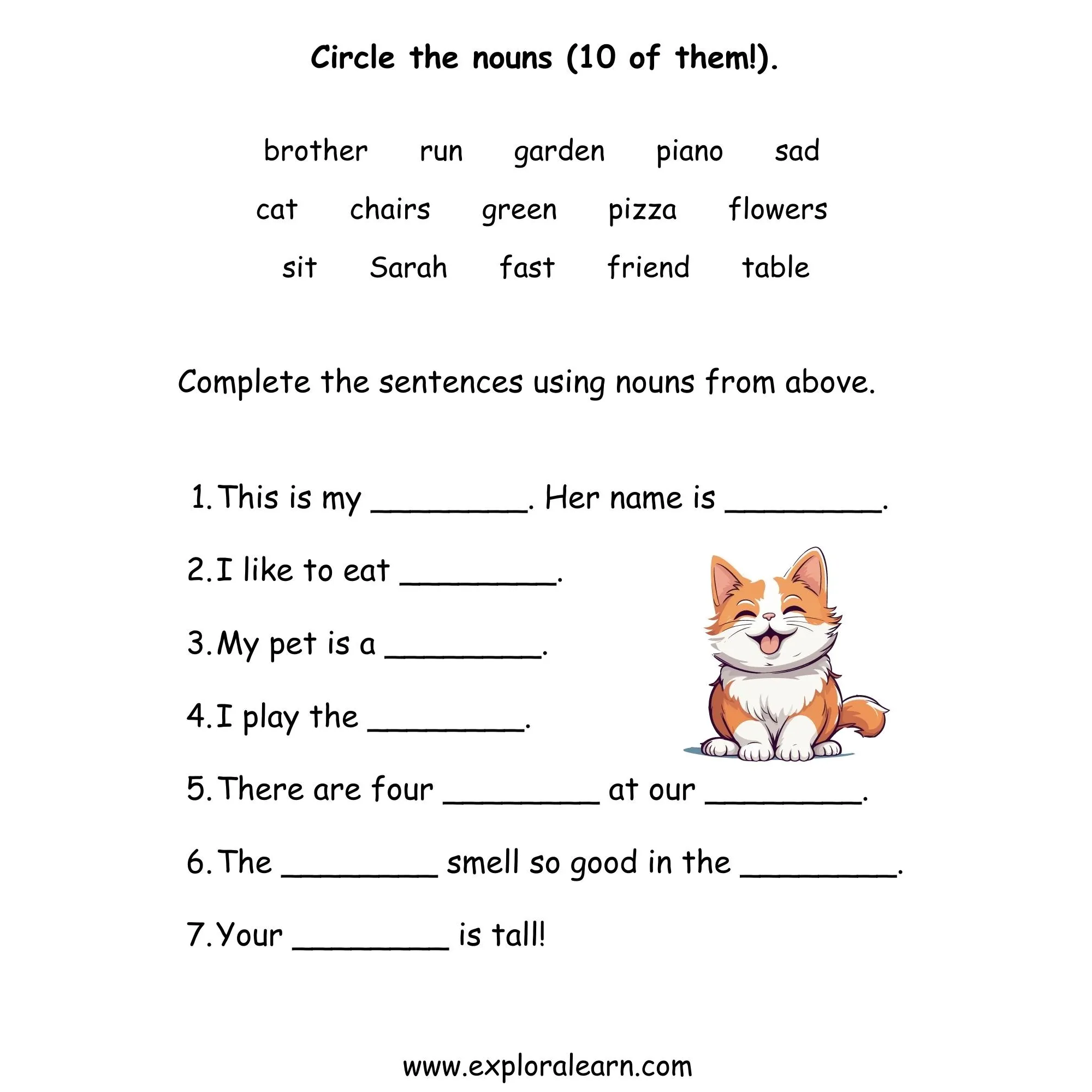 Free Exploralearn Worksheets, Class 1 English Grammar Worksheets,Nouns ...